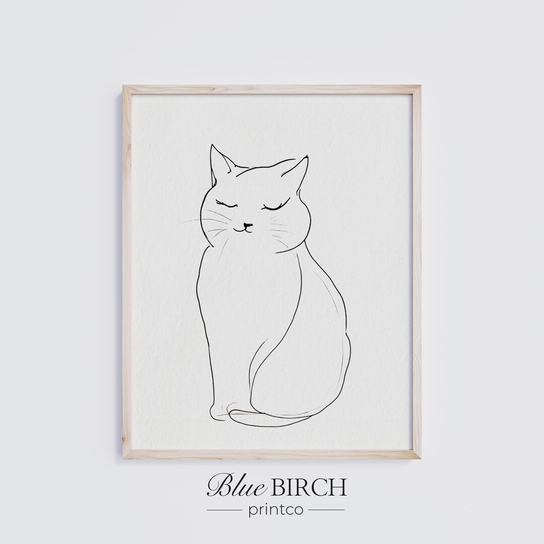 Minimalist Cat Print, Modern Line Art Sketch, Pet Lover Decor, Kitten ...