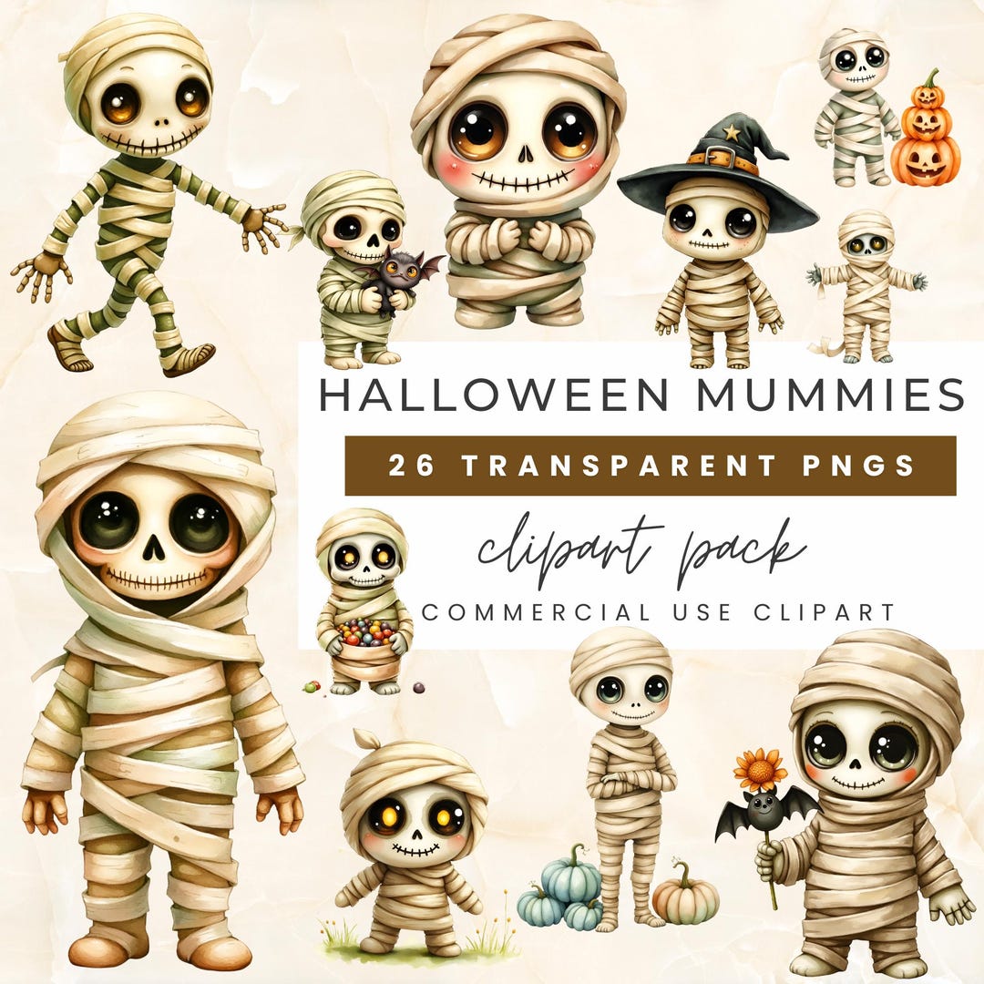 Cute Mummy Clipart PNG, Halloween Bandaged Mummy Graphics, Wrapped ...
