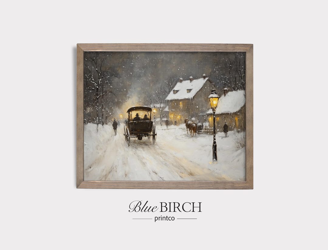 Christmas Carriage Wall Art, Vintage Winter Snow Scene, Nostalgic ...