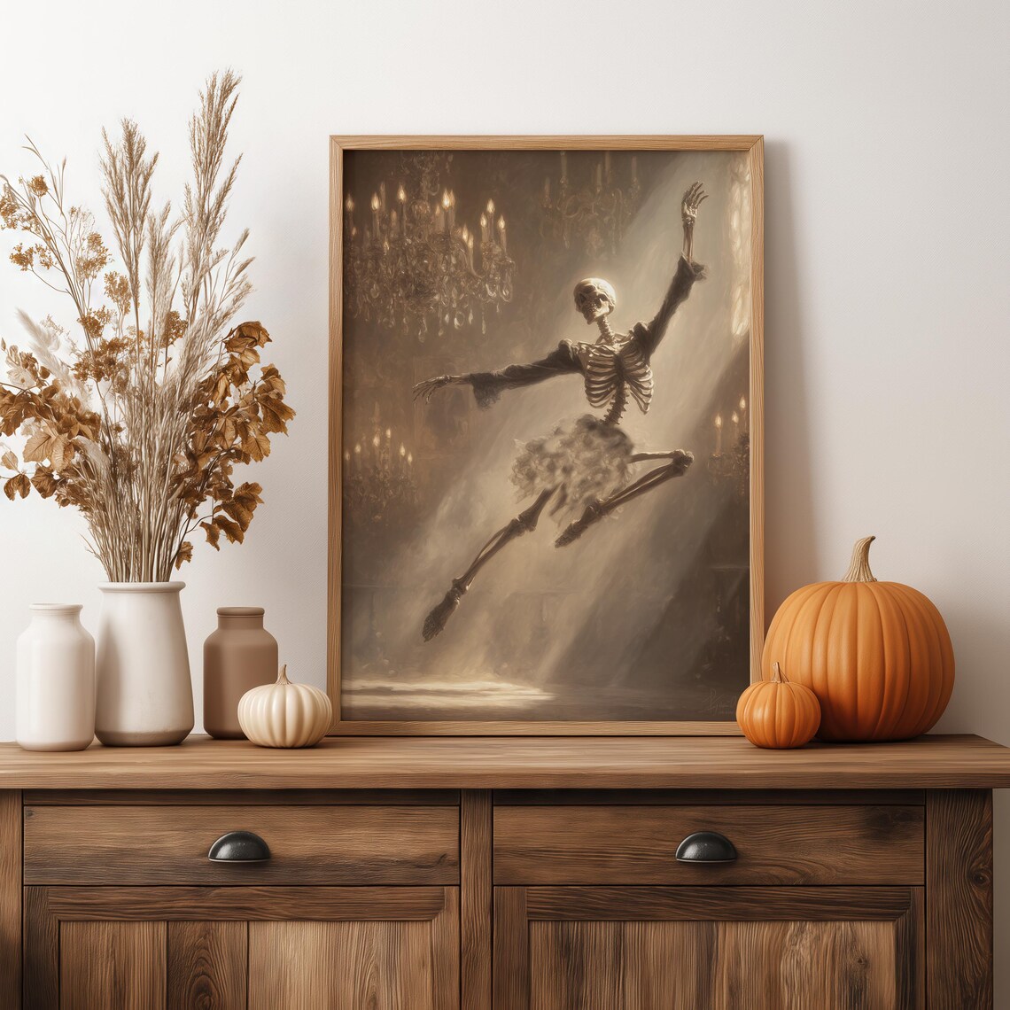 Vintage Dancing Skeleton Oil Painting - Printable Gothic Wall Art, 19th ...