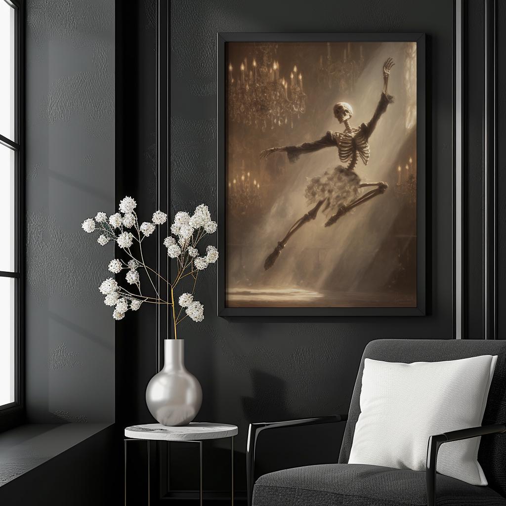 Vintage Dancing Skeleton Oil Painting - Printable Gothic Wall Art, 19th ...