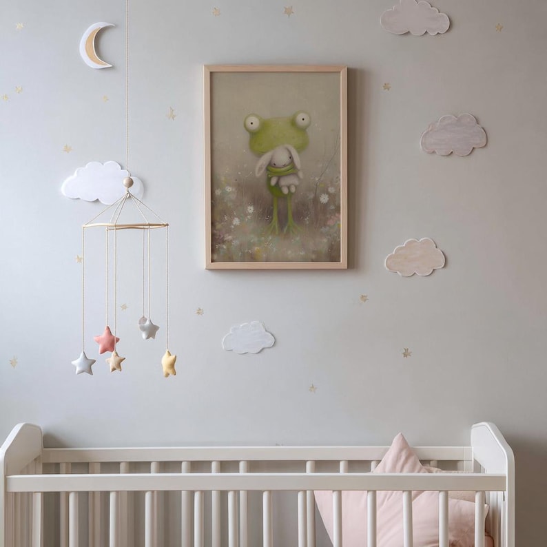 Frog and Bunny Print, Whimsical Nursery Wall Art, Cottagecore Storybook ...