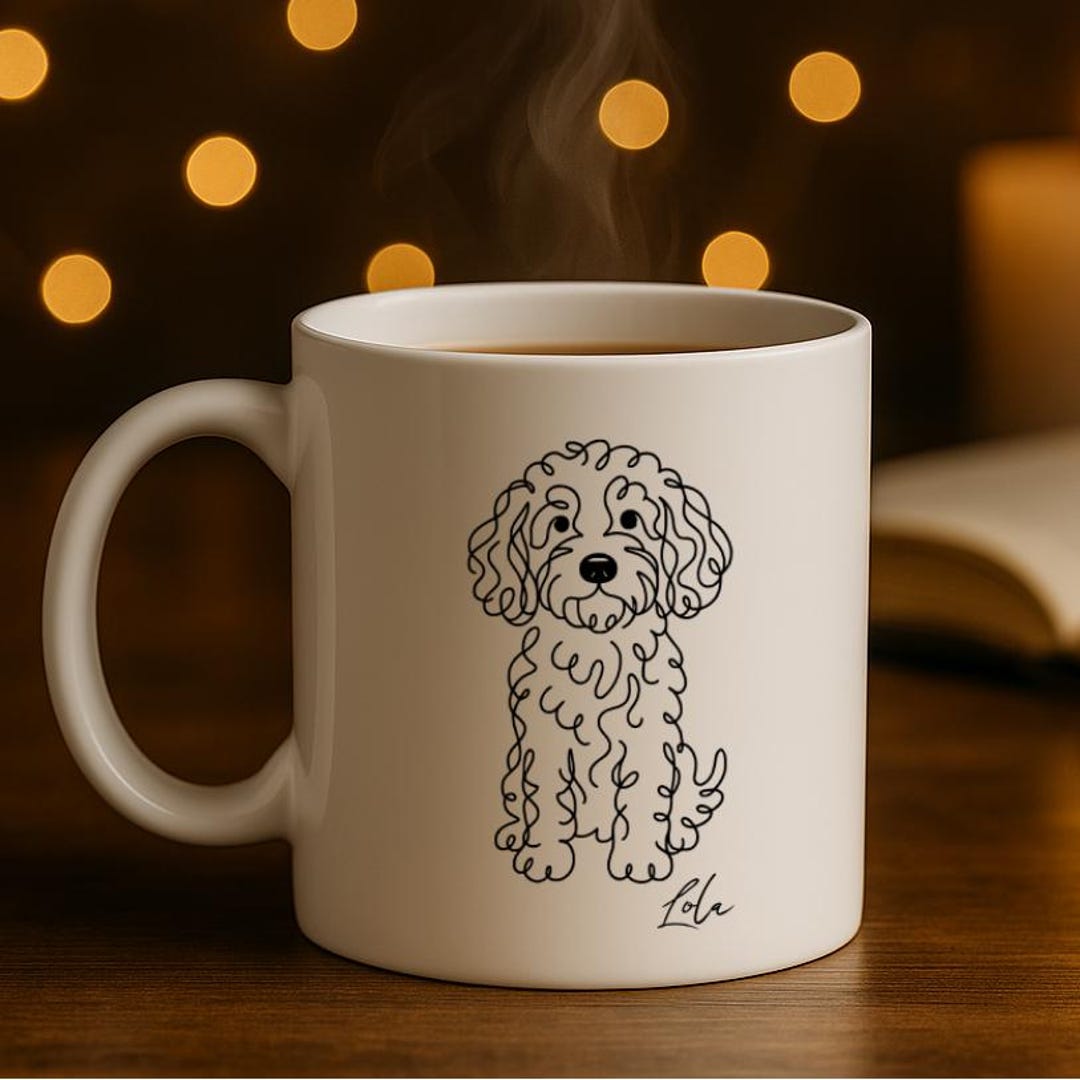 Personalised Cockapoo Mug – Custom Dog Portrait Mug – Minimal Line Art ...
