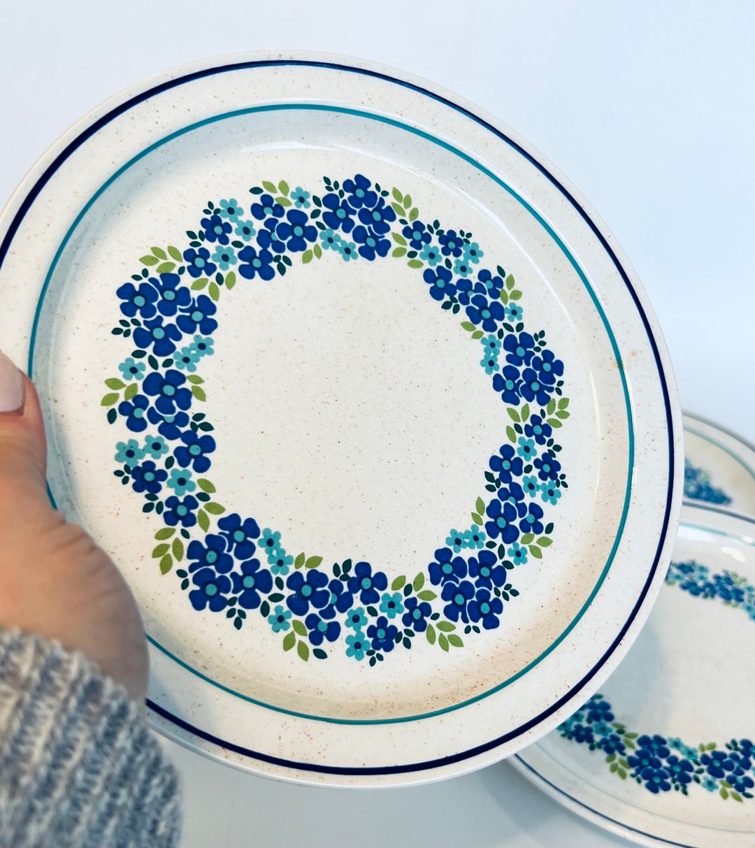 4 Beautiful Blue Floral Appetizer Plates, Floral Blue Plates, Mod ...