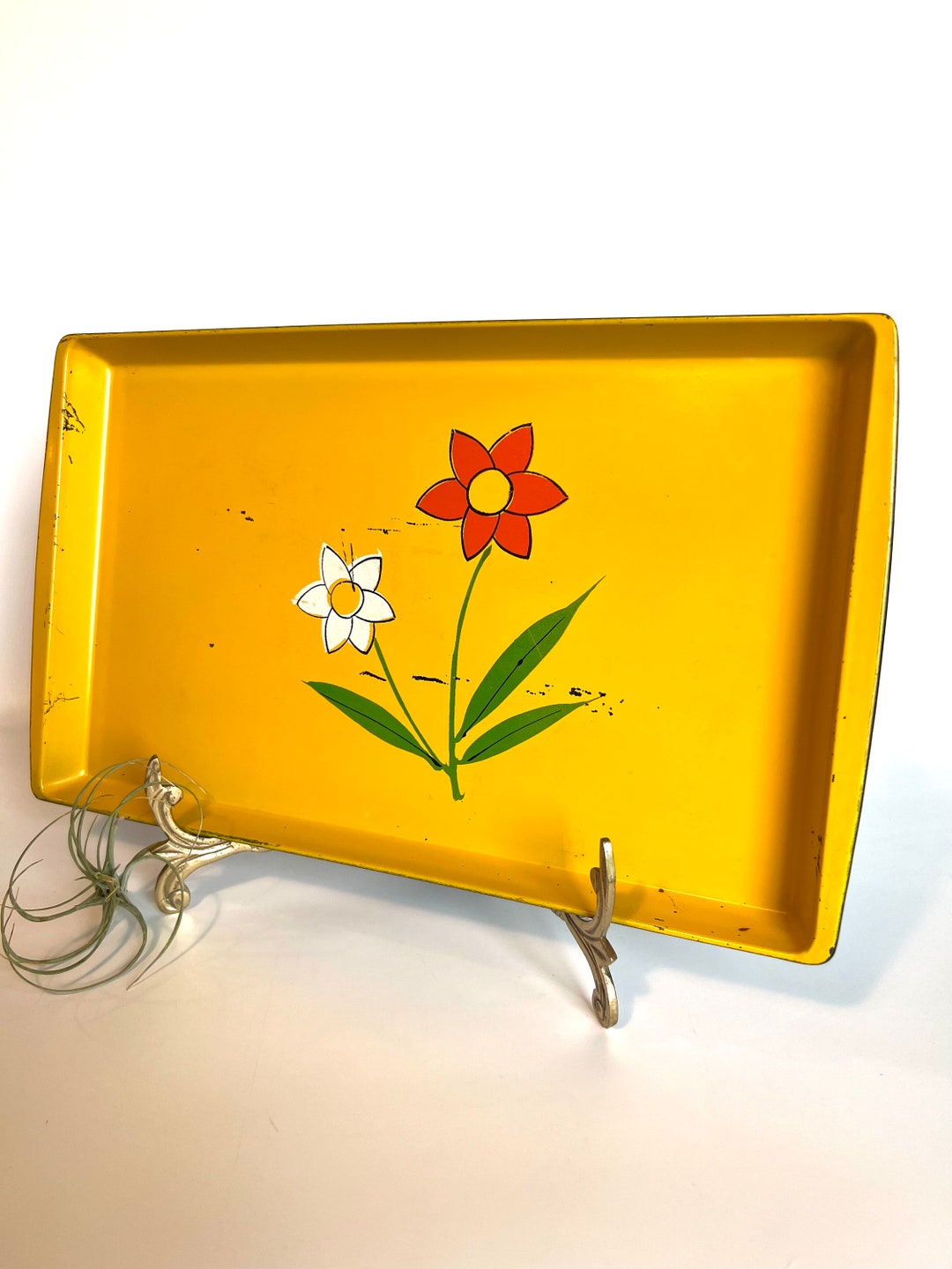 Floral Mustard Yellow Mod Tray, Mod Tray, Floral Tray - Etsy