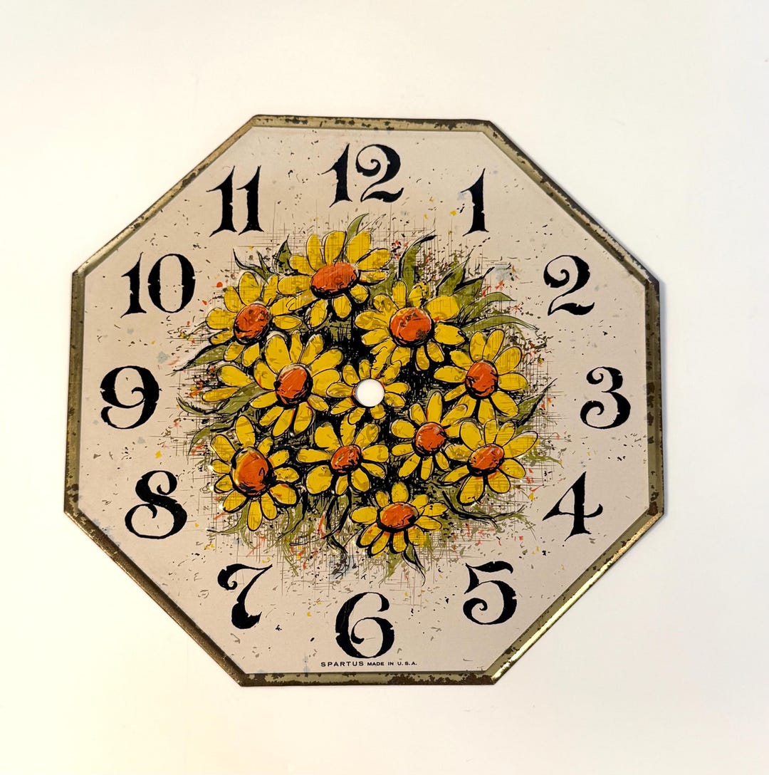 Vintage 1970s Floral Tin Clock Face, Spartus, Made in USA - Etsy