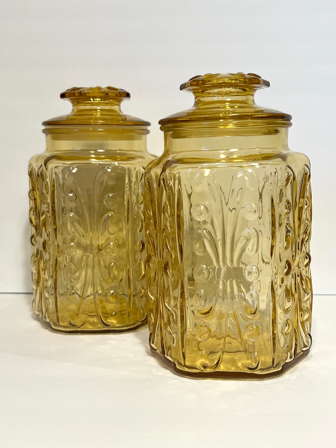 2 Federal Glass Amber Canisters - Etsy