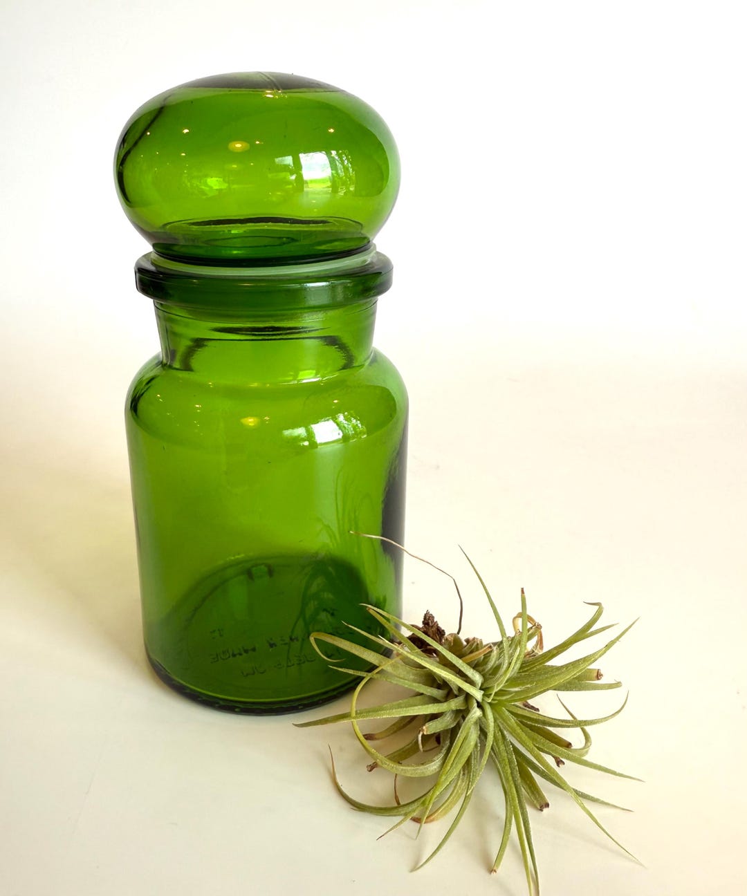 Green Glass Apothecary Jar, Bubble Lid Green Glass Canister - Etsy