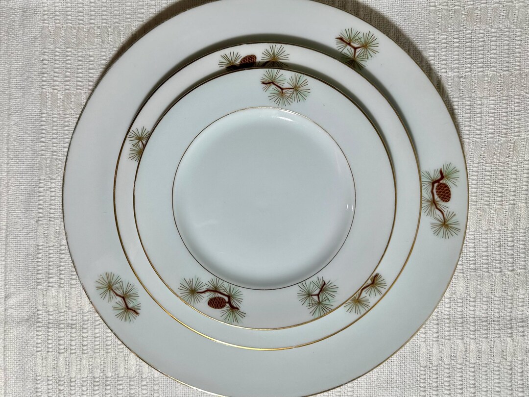 Fukagawa Arita Pine Cone Dinnerware Set: 17-piece Gilded Japanese ...