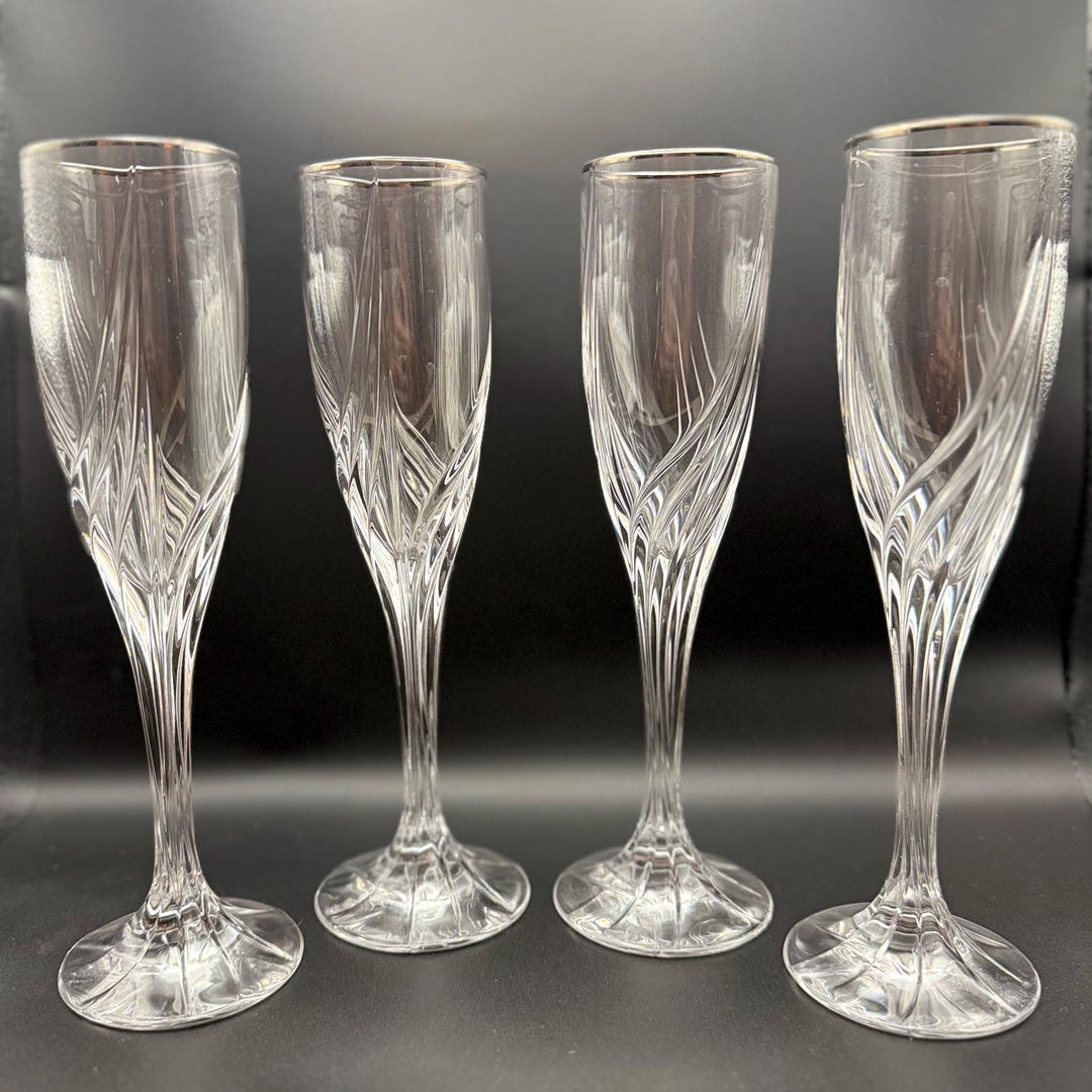 Lenox “debut Platinum” Crystal Champagne Flutes, Set of 4 — 9” Spiral ...