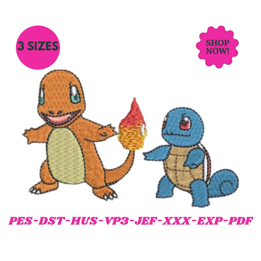 Pokemon Embroidery Designs |charmander & Squirtle Turtle Embroidery ...