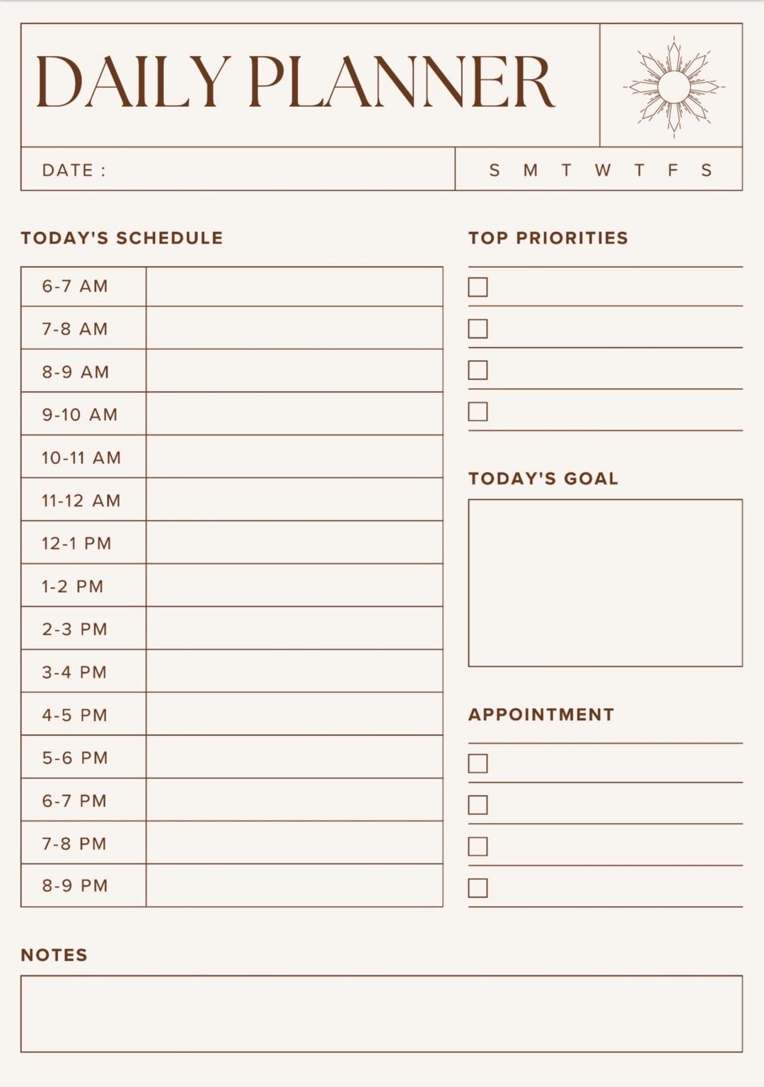 Daily Planner Printable PDF | Minimal Daily Schedule | To-do List ...