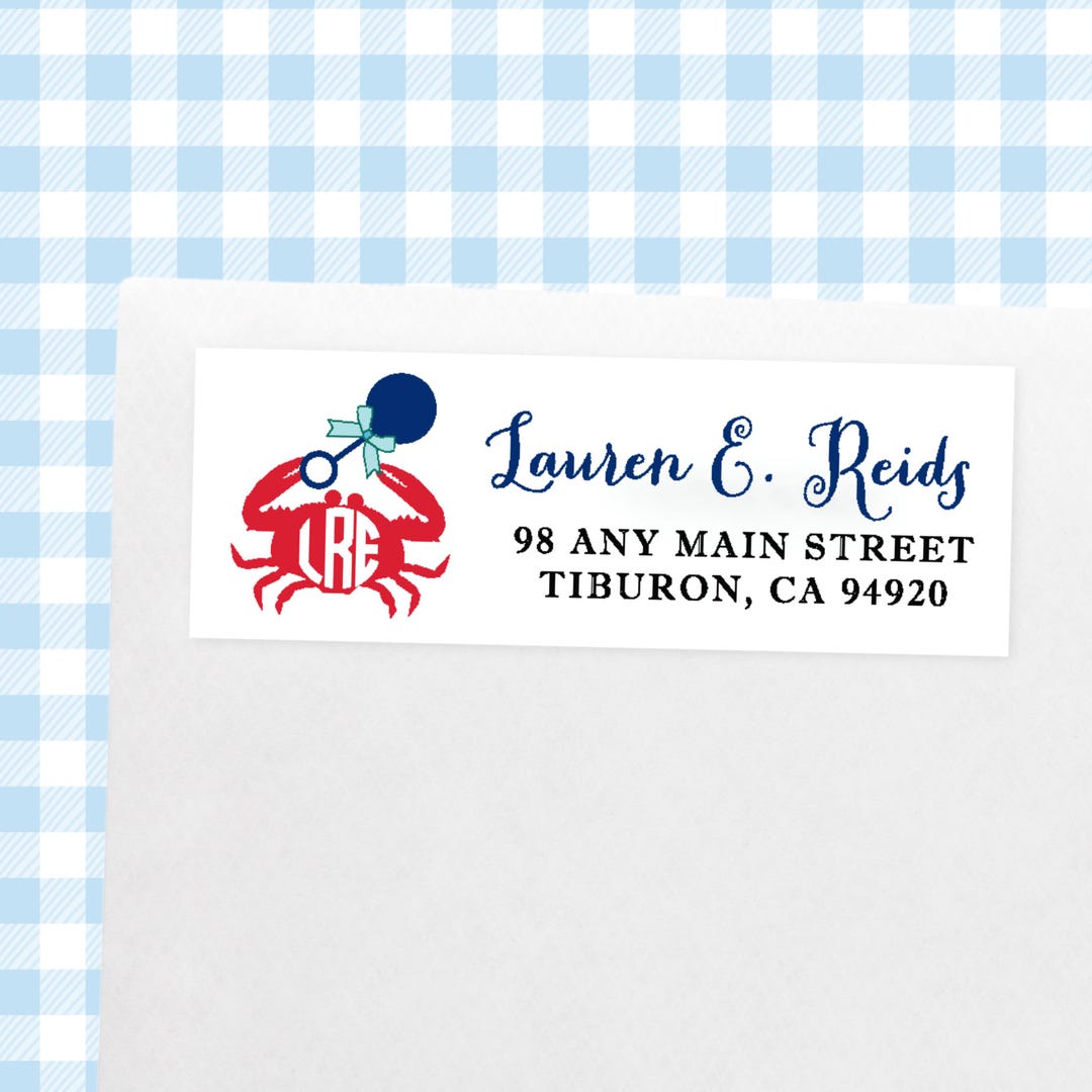 Crab Baby Shower Address Stickers Labels - Baby Rattle Nautical Custom ...