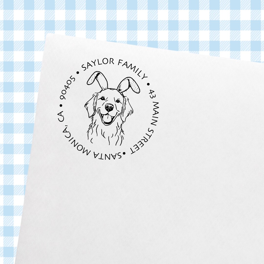 Golden Retriever Address Stamp: Easter Bunny, Personalized Rubber or ...