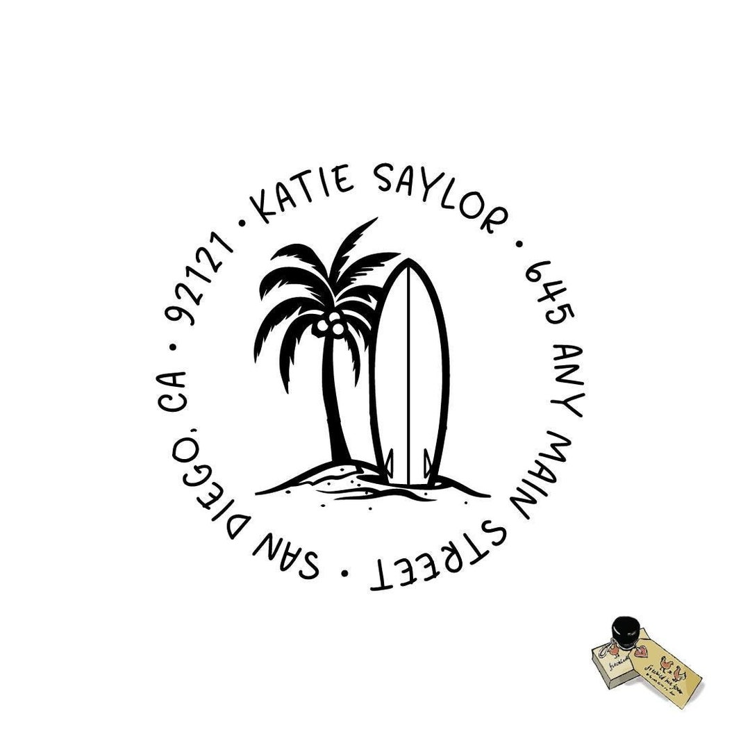 Personalized Surfboard Address Stamp: Beach Theme Rubber Stamp - Etsy