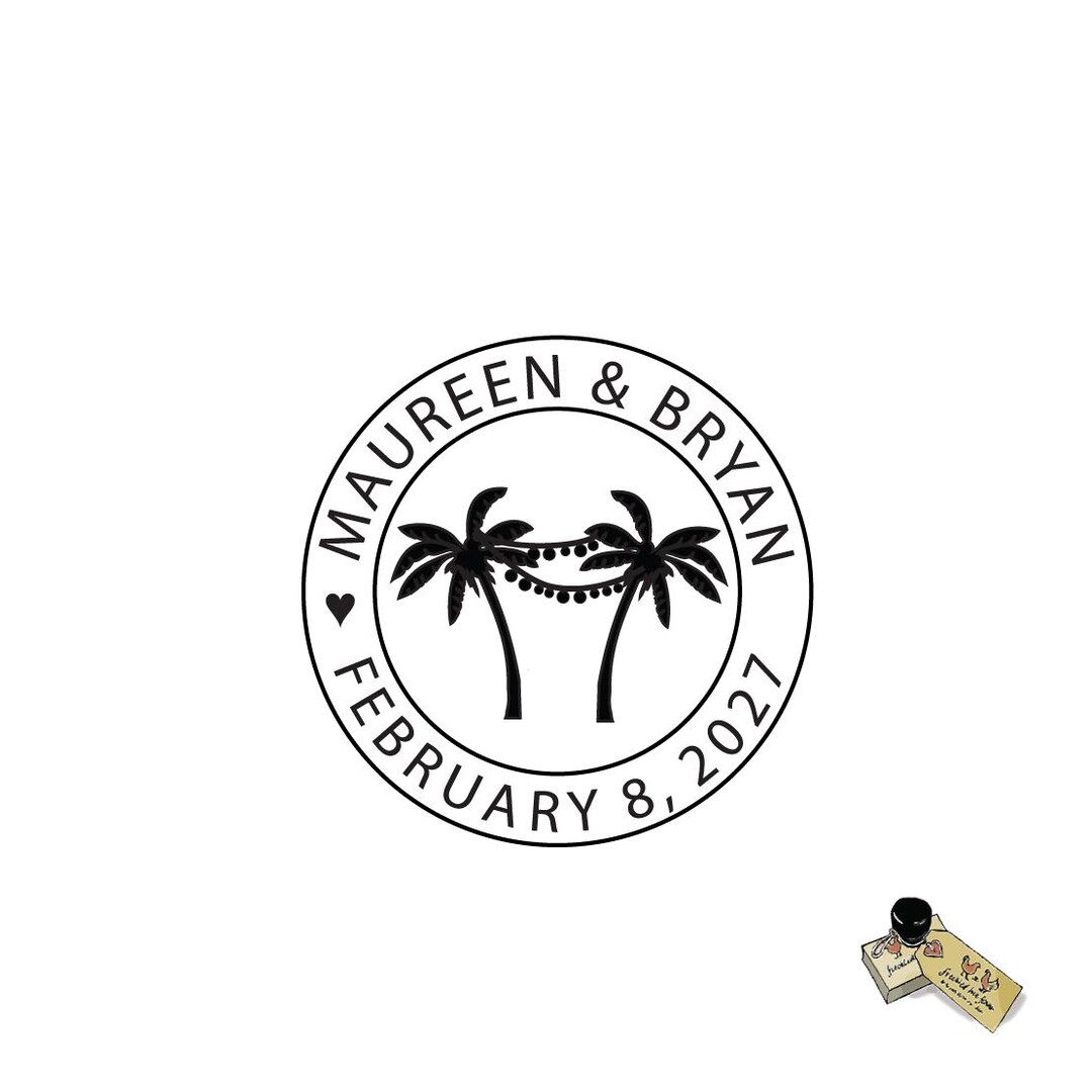 Palm Tree Stamp, Wedding Date Rubber Stamp or Self Inking Stamp, Save ...