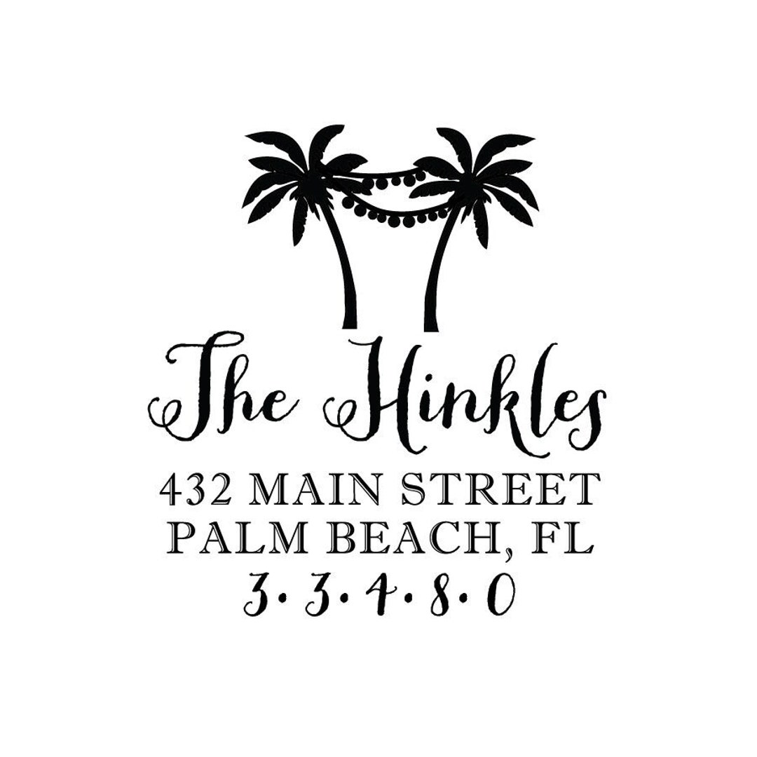 Palm Tree String of Lights Stamp | Return Address Rubber Stamp or Self ...