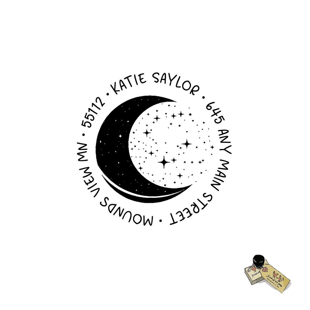 Celestial Moon & Stars Stamp, Custom Personalization Address Rubber ...
