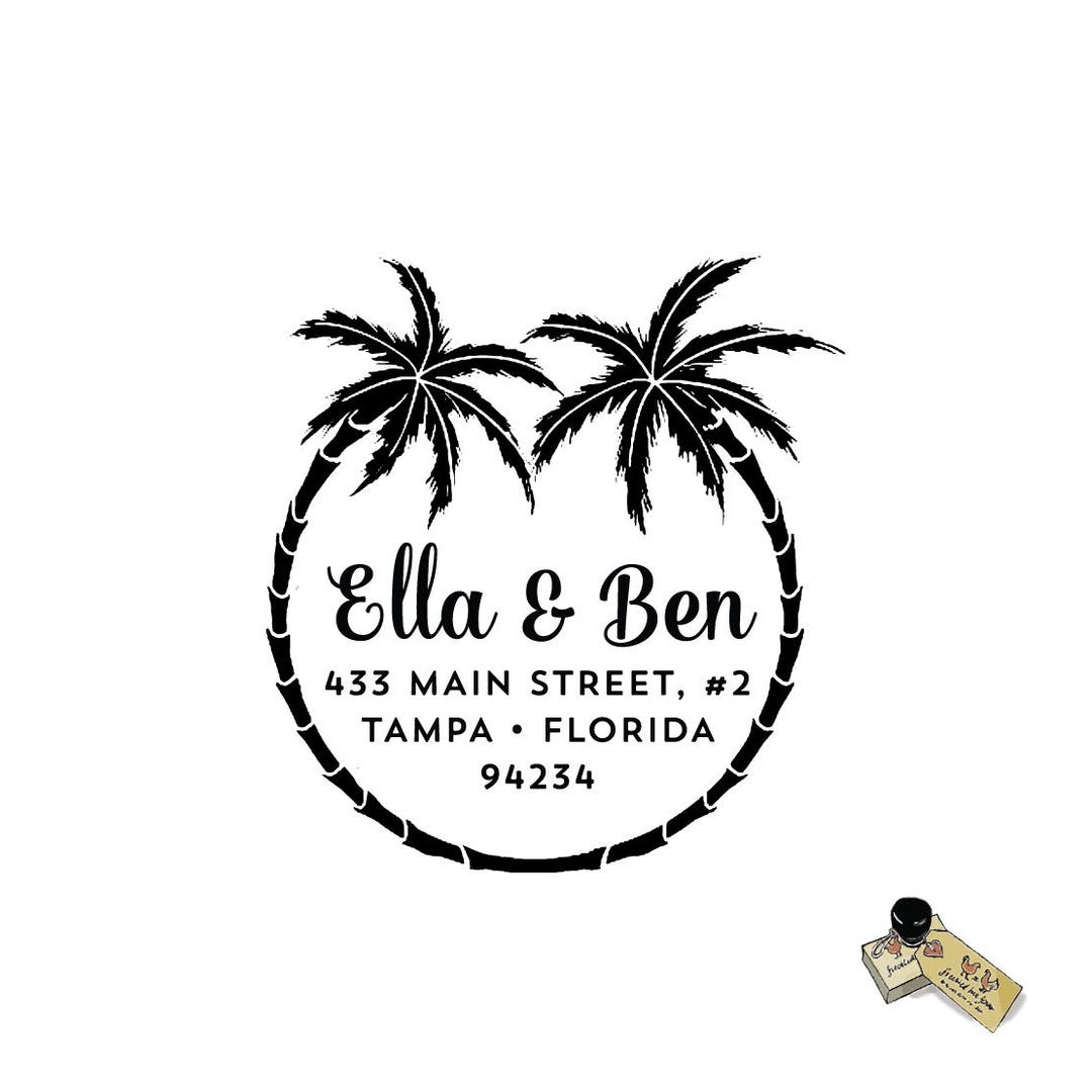 Tropical Palm Tree Stamp, Rubber or Self-inking Stamp, Address Custom ...