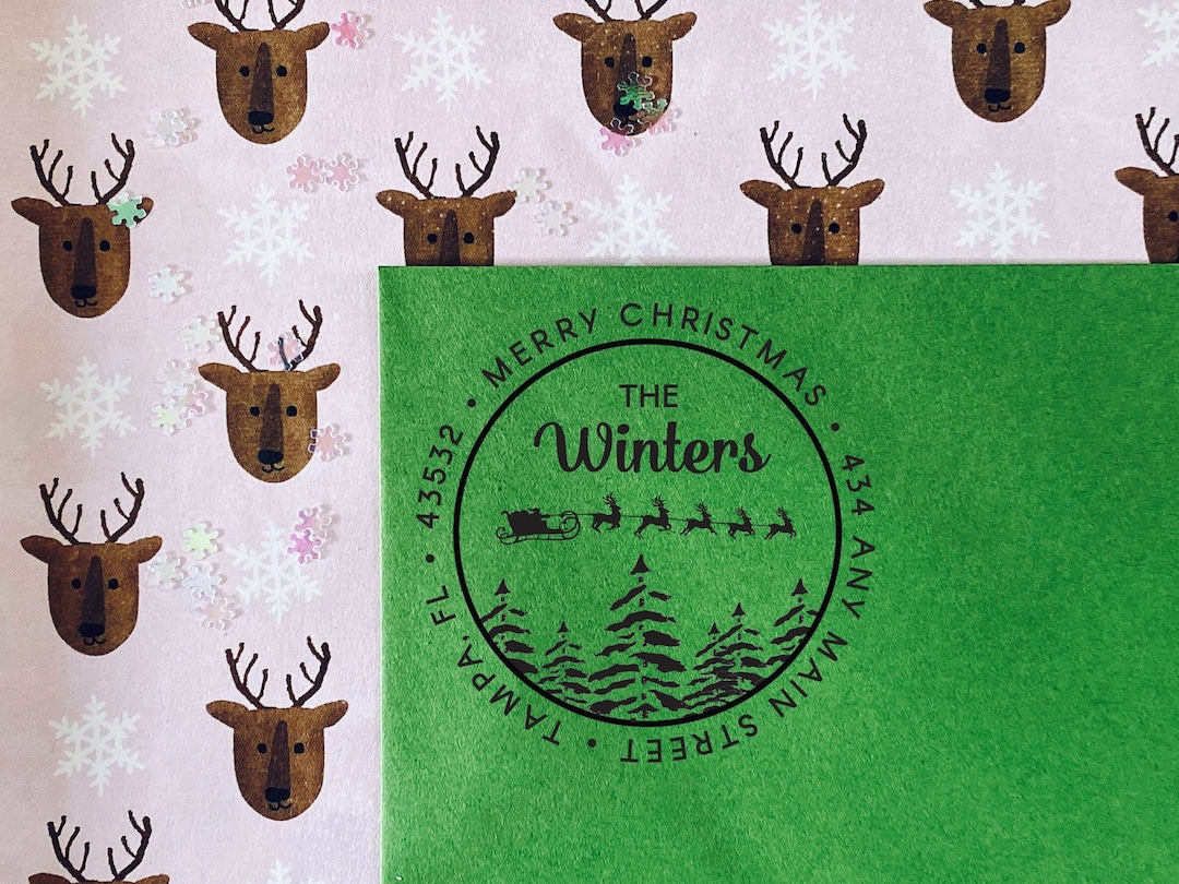 Merry Christmas Address Rubber Stamp or Self Inking Stamp / Custom Gift ...