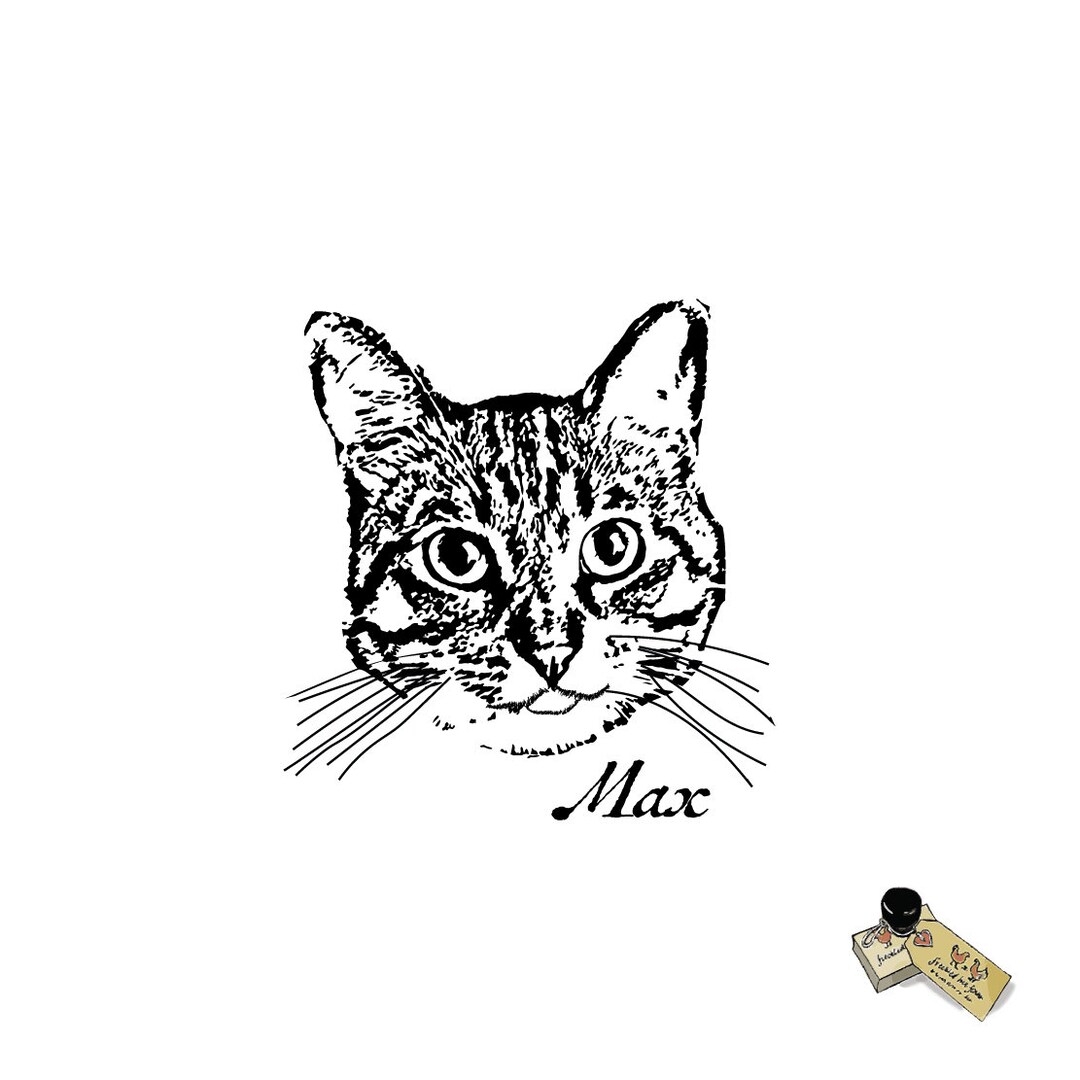 Cat Face Drawing Stamp, Animal Portrait Photo Stamp Face Pet Custom ...