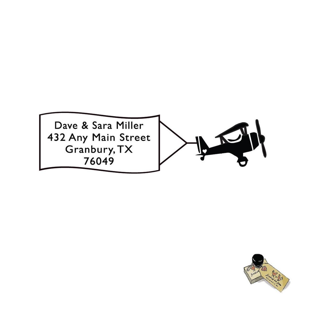 Vintage Airplane Stamp Flying Banner Address Rubber Stamp or Self ...