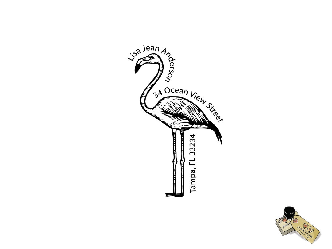 Flamingo Stamp, Address Rubber or Self Inking Stamp Housewarming ...