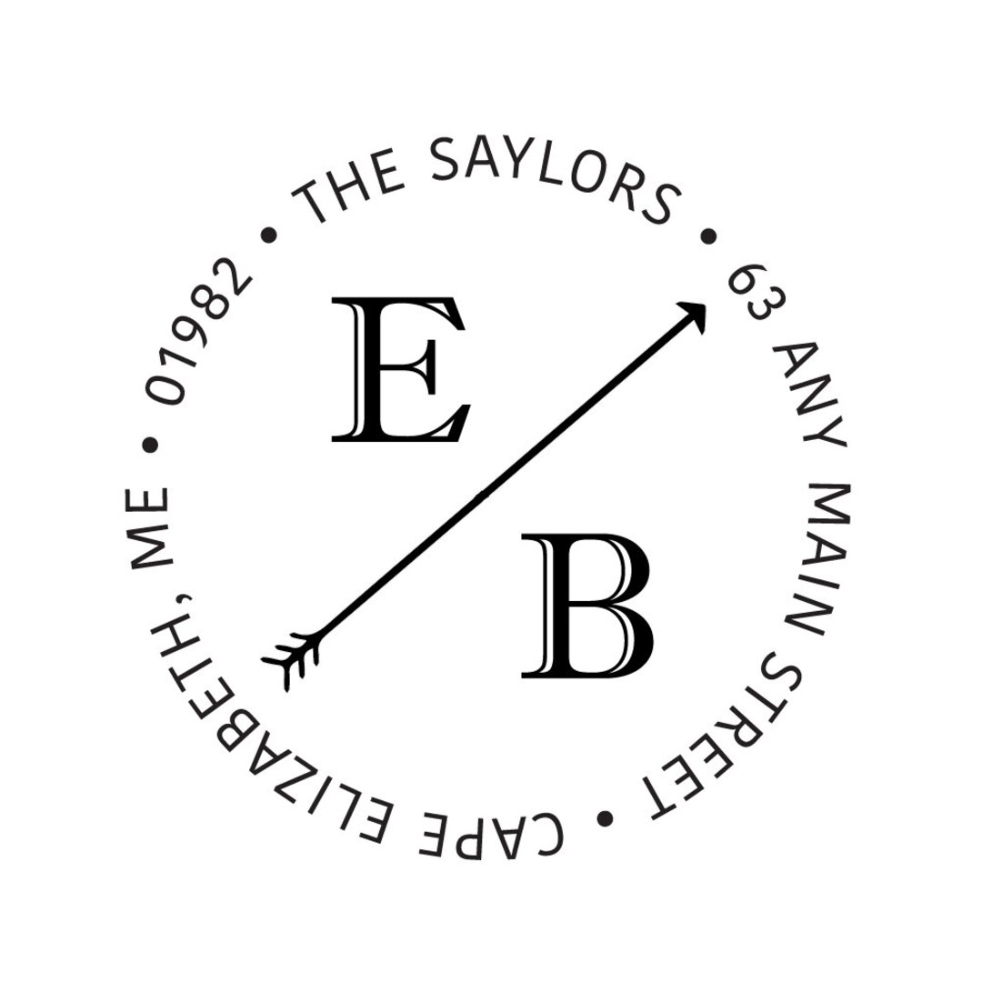 Arrow Monogram Address Rubber Stamp or Self Inking Stamp Housewarming ...