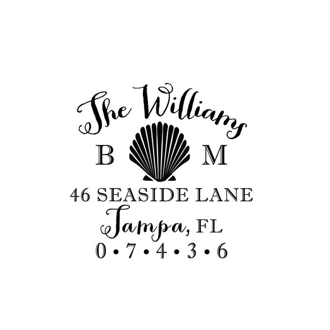 Seashell Stamp Monogram Beach Address Rubber Stamp or Self Inking Stamp ...