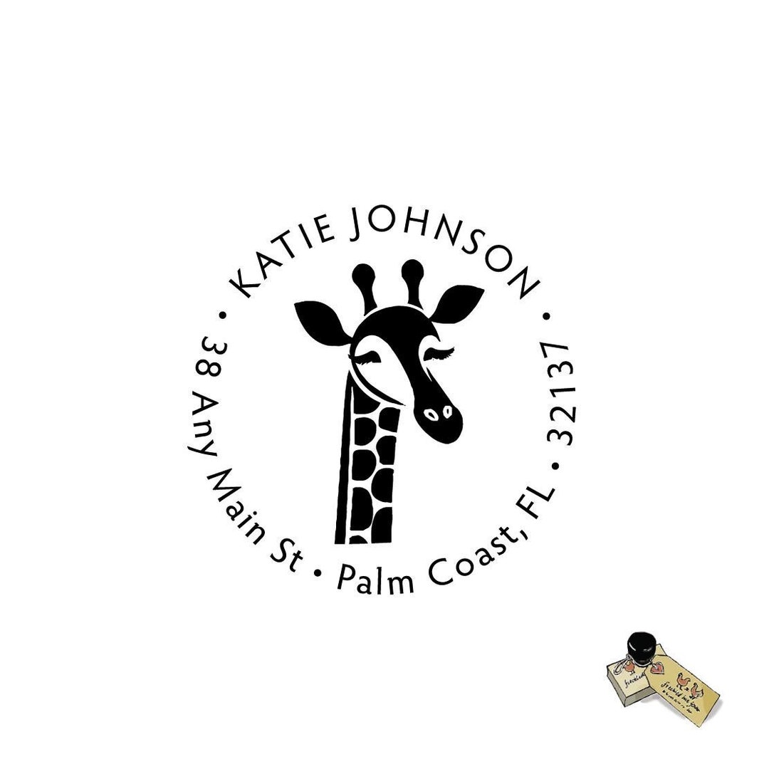 Giraffe Address Stamp: Personalized Animal Rubber or Self-inking Stamp ...