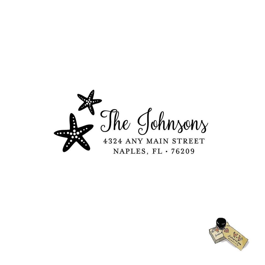Starfish Address Stamp – Personalized Beach-themed Return Address Stamp ...