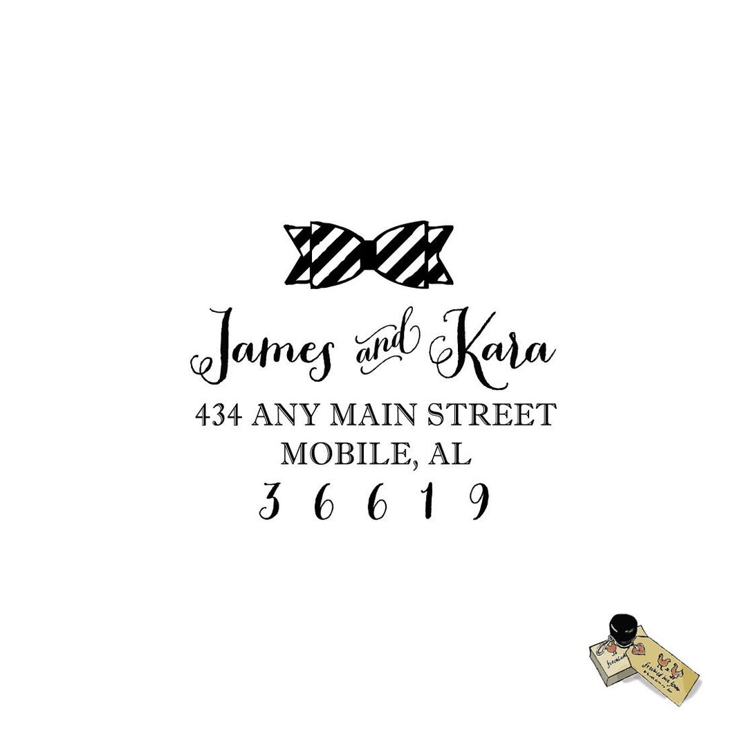 Stripe Bow Ribbon Stamp, Address Rubber or Self Inking Stamp ...