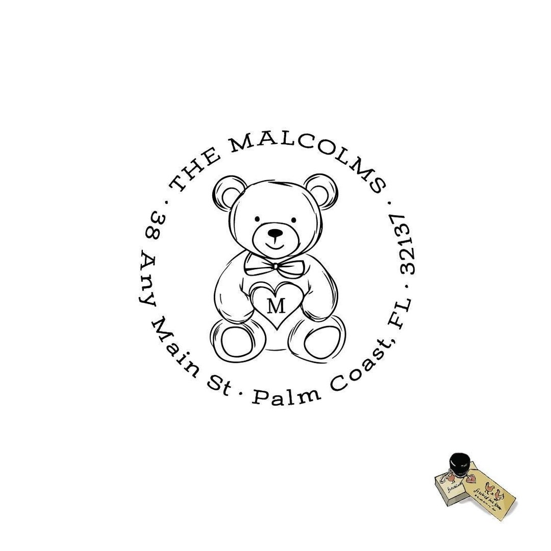 Teddy Bear Address Stamp – Custom Rubber Stamp or Self-inking Stamp for ...