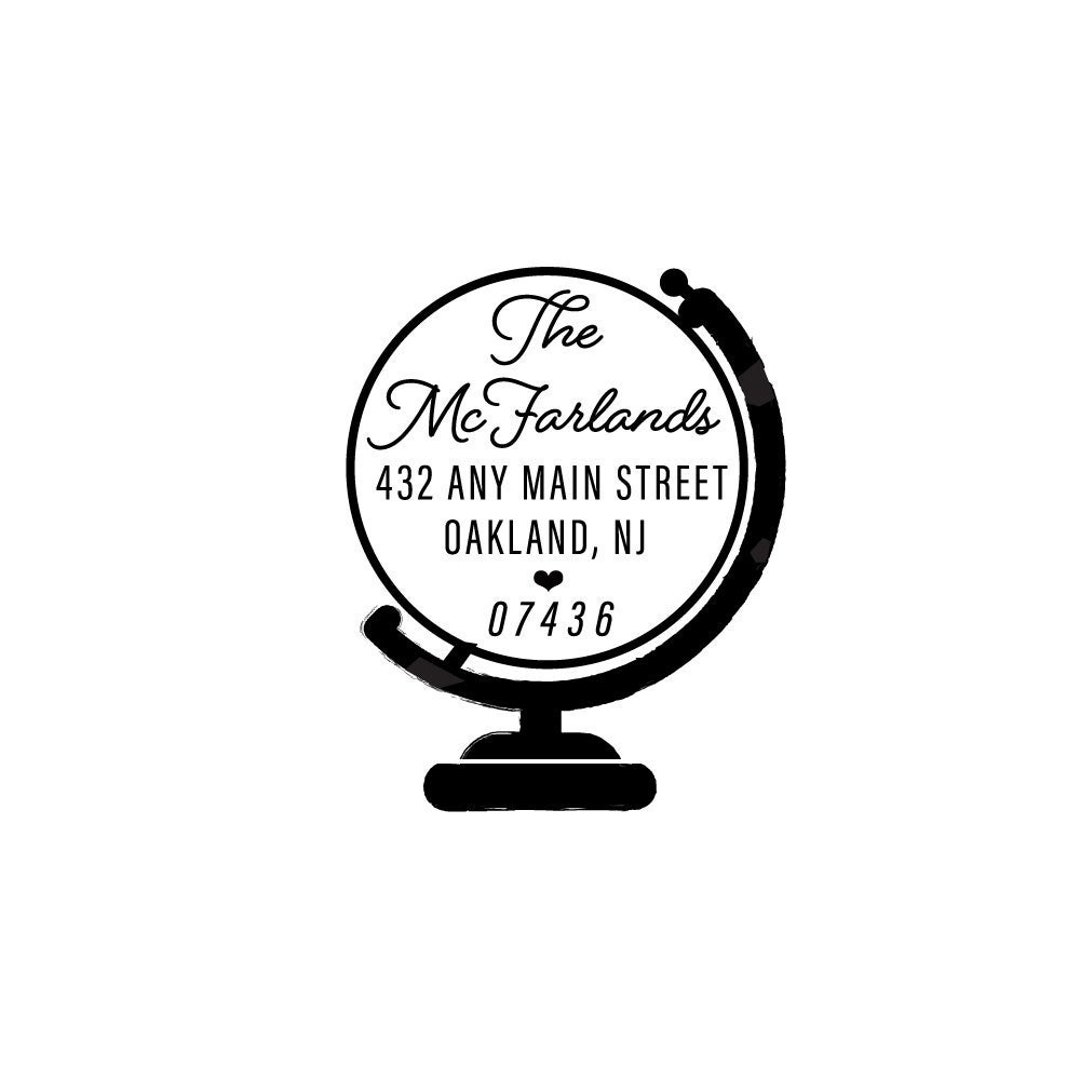 World Globe Map Stamp, Travel Address Wood Rubber Stamp or Self Inking ...