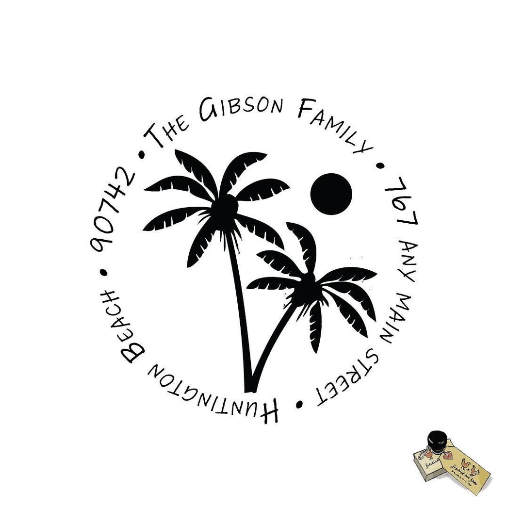 Custom Palm Tree Address Stamp: Tropical Rubber Stamp or Self-inking - Etsy