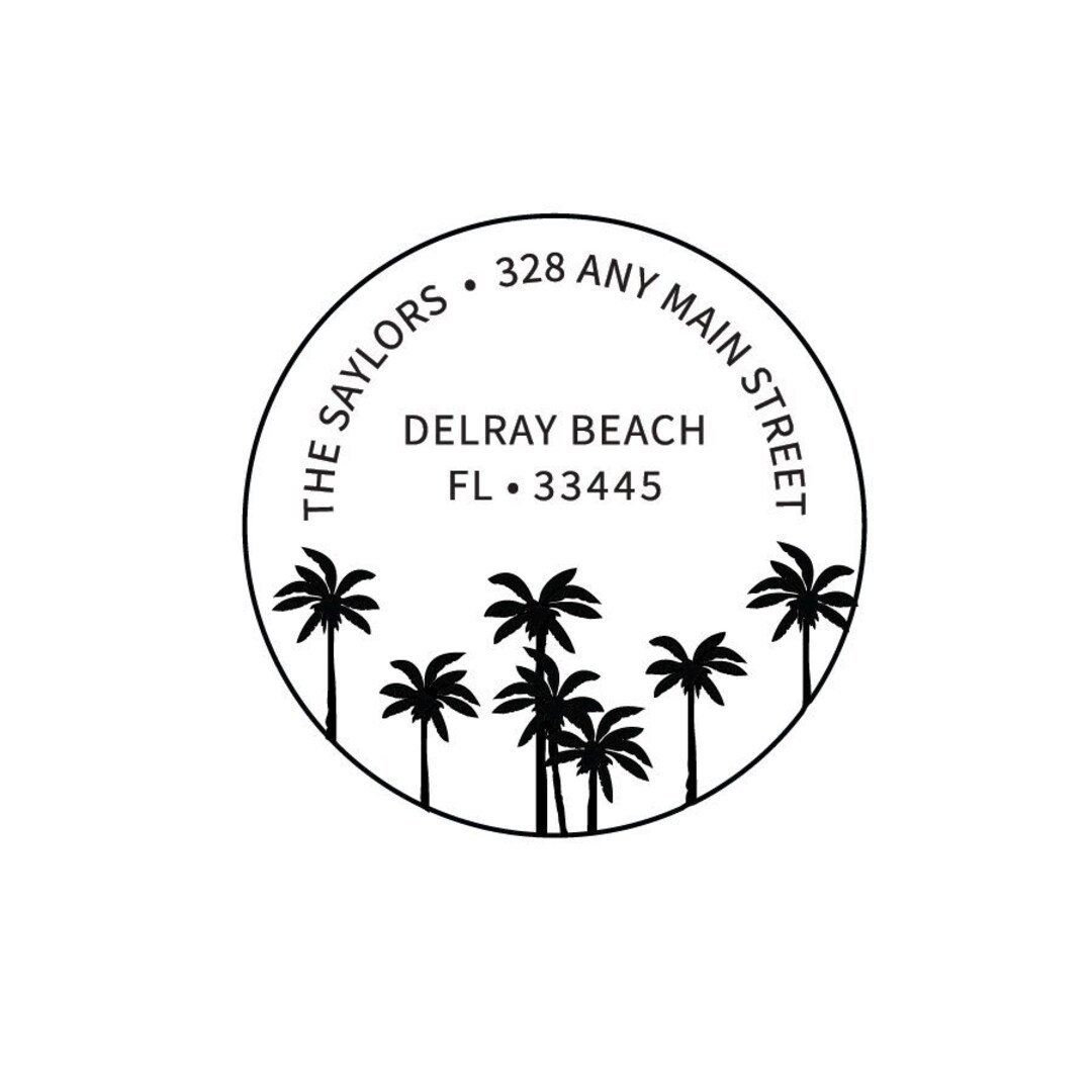 Palm Tree Stamp, Round Address Wood Rubber Stamp or Self Inking ...