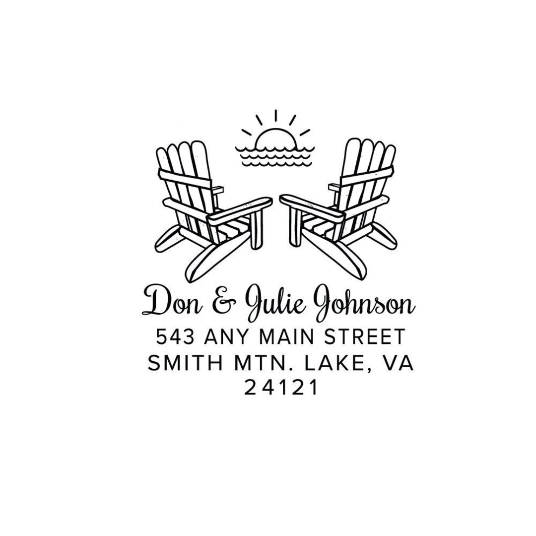 Beach Chair Stamp, Chair Sunrise Sunset Round Return Address Rubber ...