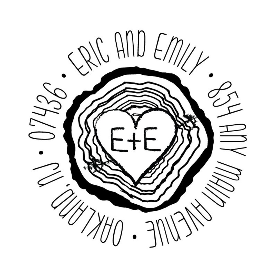 Carved Names Tree Stamp, Stump Heart Return Address Rubber Stamp or ...