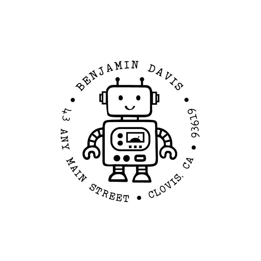 Robot Stamp, Return Address Rubber Stamp or Self Inking Stamp / Kid ...