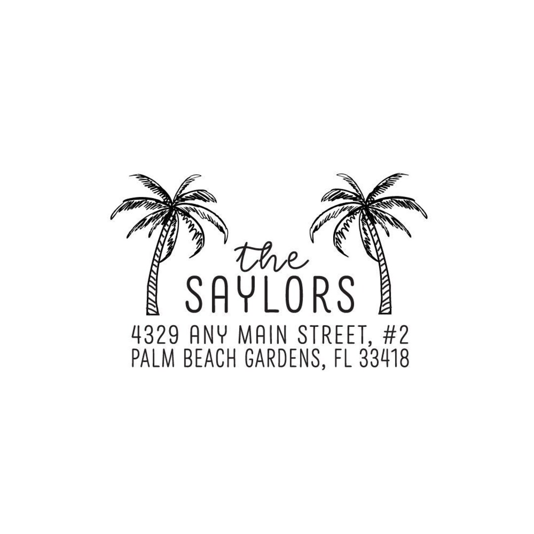 Palm Tree Personalized Address Stamp: Custom Rubber or Self Inking - Etsy