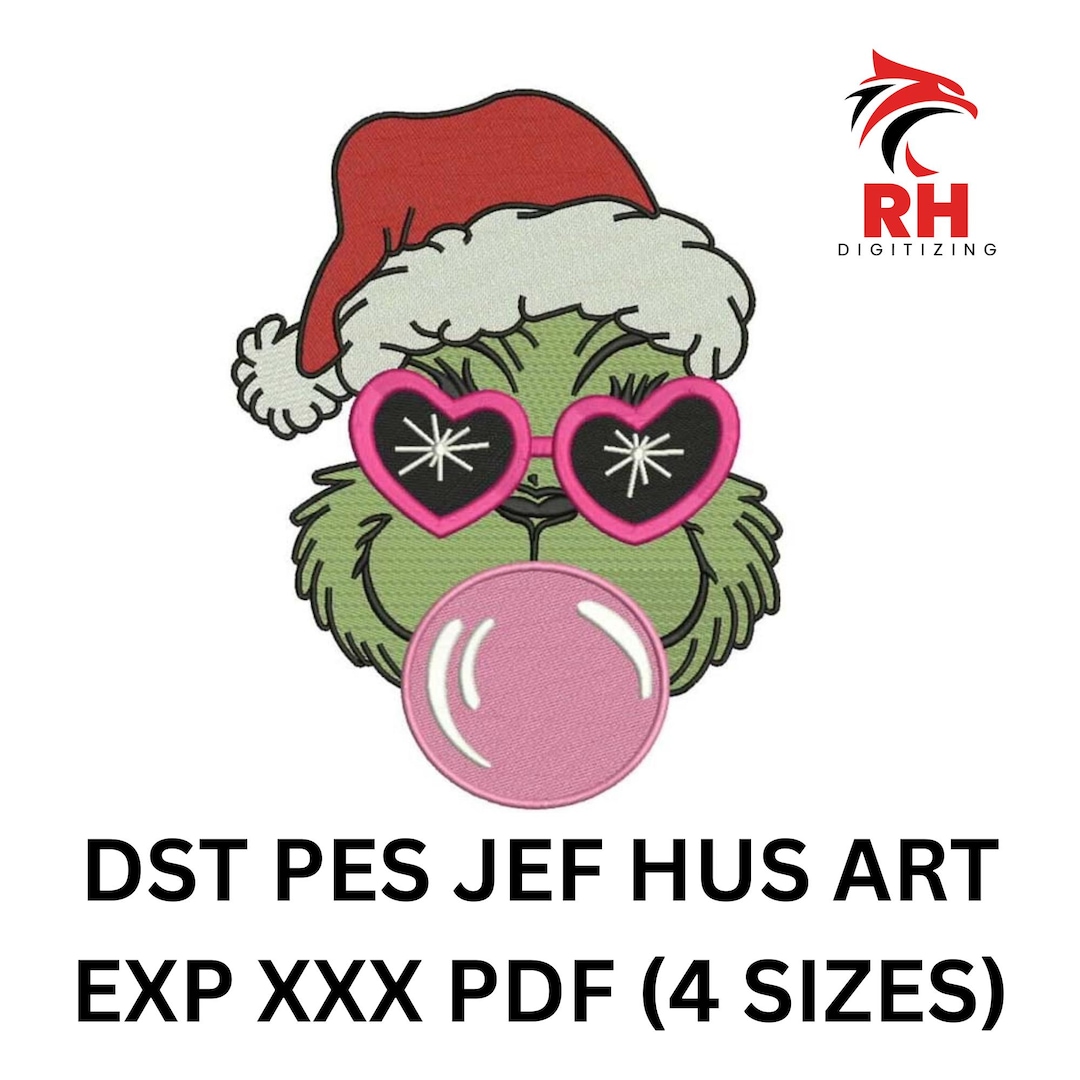 Grinch Christmas Embroidery Design, Grinch Christmas Bubble Gum ...