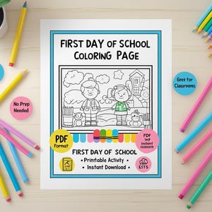 First Day of School Coloring Page: Printable Kids Activity (PDF ...