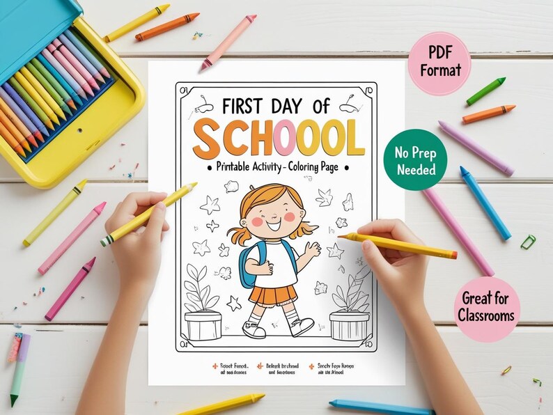 First Day of School Coloring Page: Printable Kids Activity (PDF ...