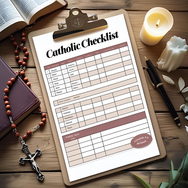Catholic Checklist | Daily Prayer Planner, Church Attendance Log, Faith ...