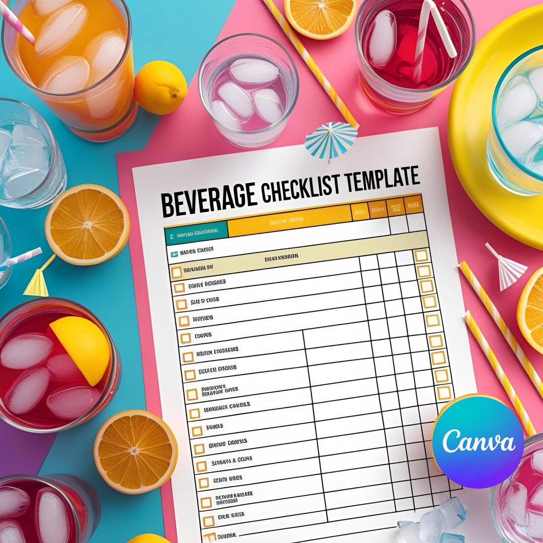 Beverage Checklist Template | Drink Menu Planner | Party & Event ...