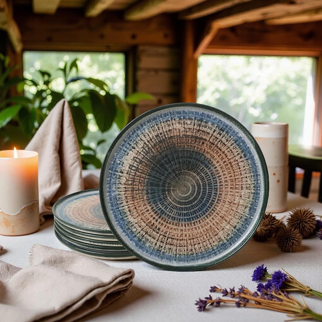 Handcrafted Reactive Glaze Dinner Plates - Earthy Blue Ceramic ...