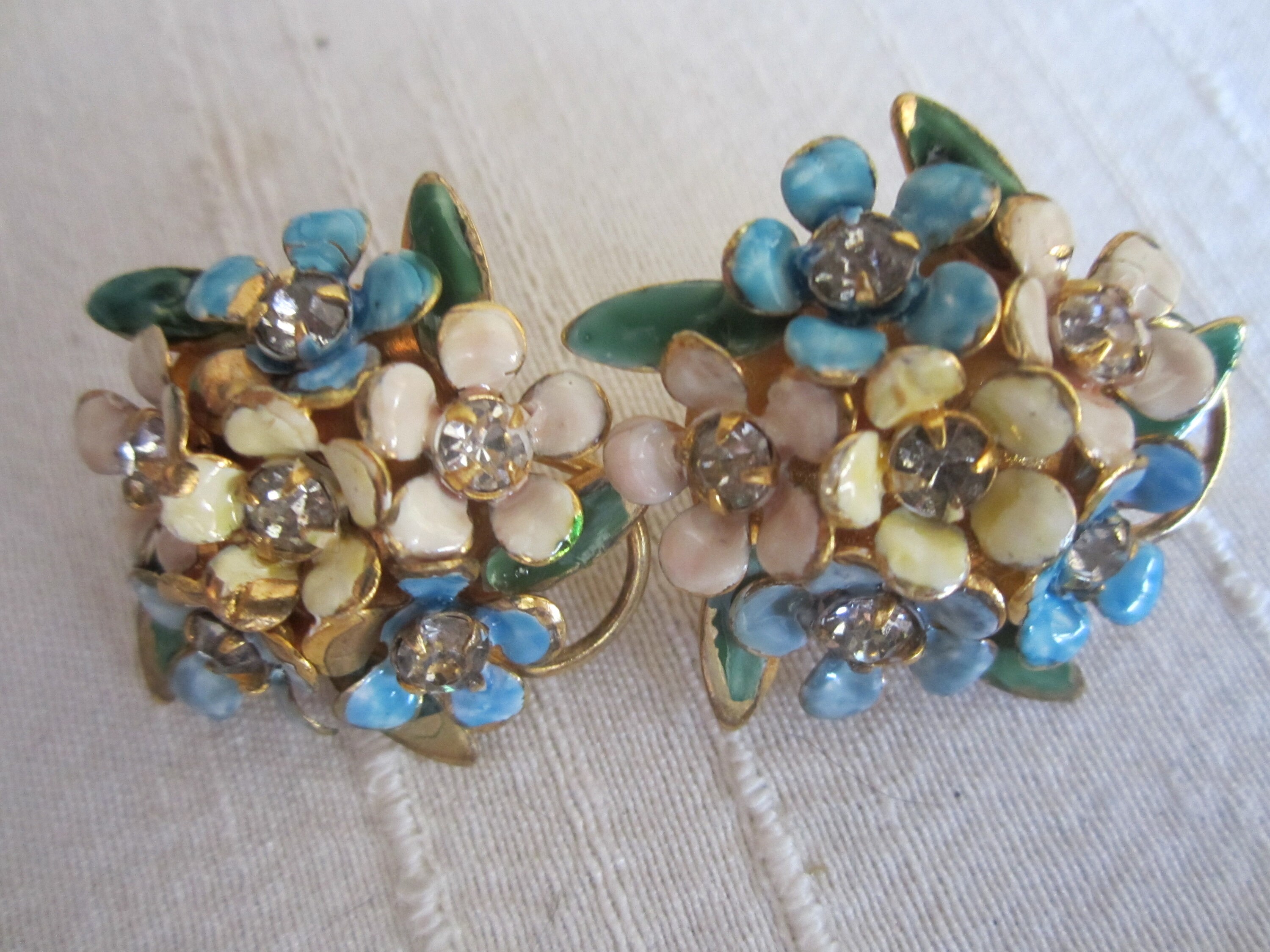 Vintage Sandor Enamel Flower Earrings Floral Clip on Blue | Etsy
