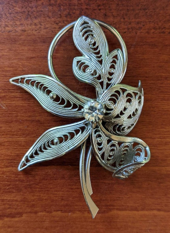 1960's Western Germany Filigree Silver Tone Leaf Broo… - Gem