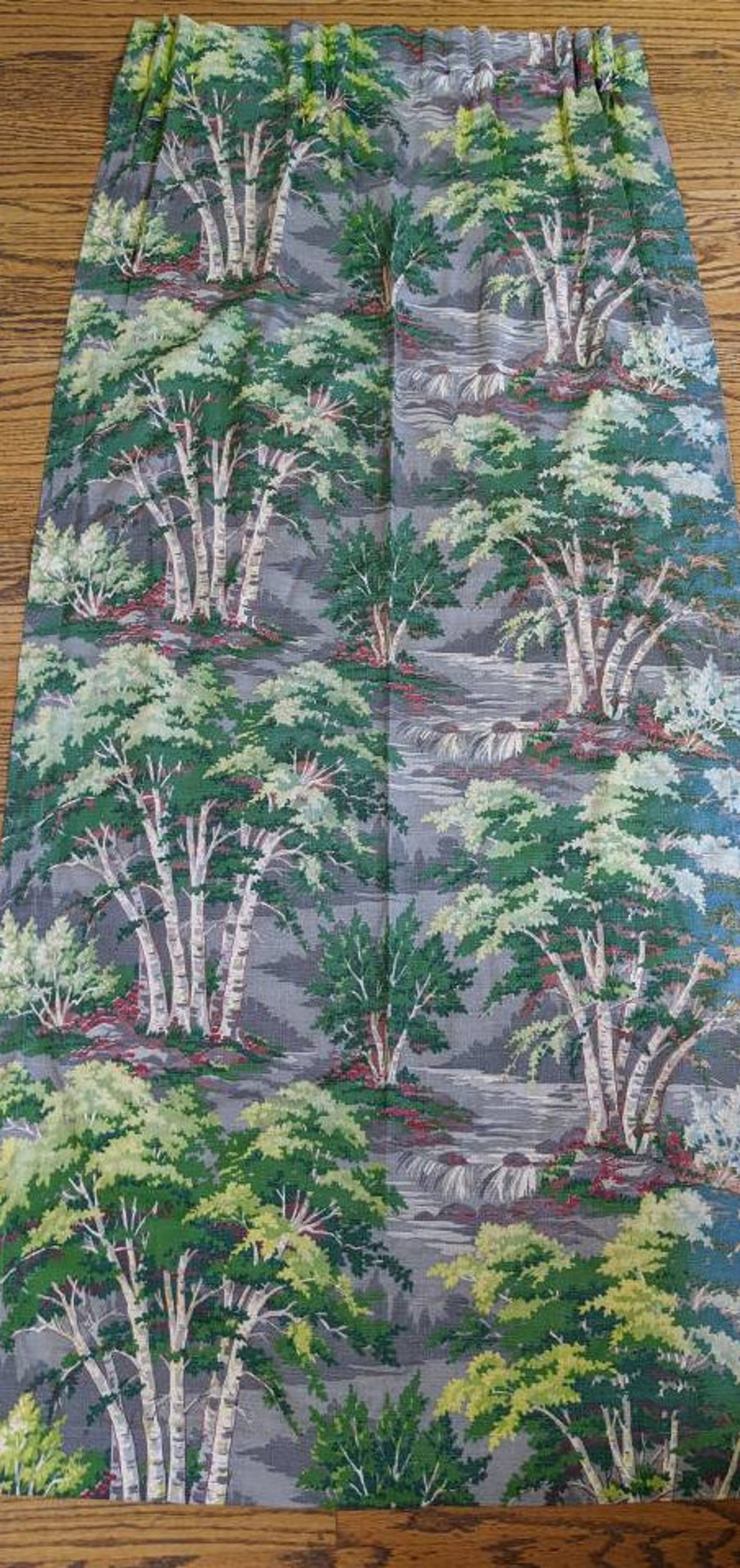 Vintage Barkcloth Fabric Curtain Panel Trees Stream Nature - Etsy