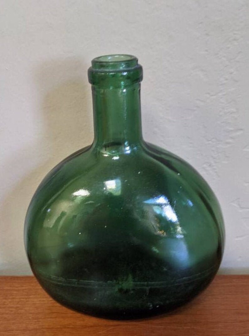 Antique Flask Liquor Bottle Green Wine | Etsy